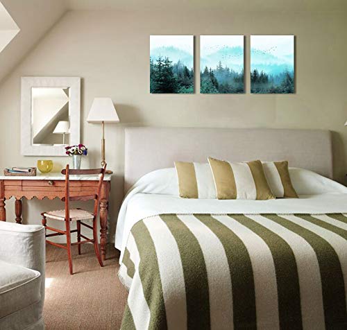 Mofutinpo Canvas Wall Art Fresh Fog Forest Modern Nature Wall Decor for Bedroom Bathroom Living Room Stretched and Framed Ready to Hang 12x16 Each Panel