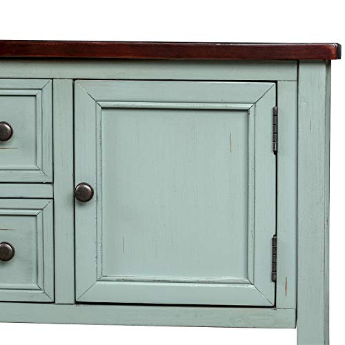 Danxee Wood Buffet Storage Cabinet Console Table with Storage Shelf 4 Storage Drawers and Cabinets Living Room Kitchen Dining Room Furniture (Antique Blue)