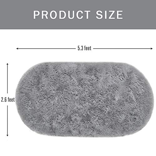 Goideal Oval Shaggy Bedroom Rug 2.6 x 5.2 Feet Fluffy Area Rugs for Girls Boys Kids Room Nursery Floor Carpet Home Decoration,Grey