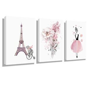 wuxianghong eiffel tower wall decor girls pink theme room, paris wall art princess girl flowers bedroom decor,canvas art framed posters paintings