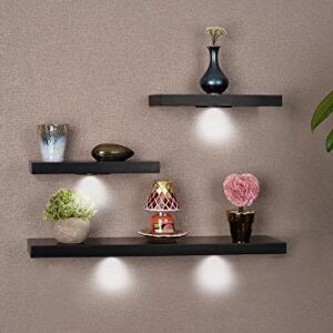 SkyMall Versatile Wood Floating Wall Shelves with LED Lights - Black (Set of 3)