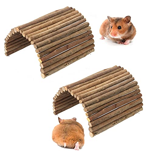 kathson 2 PCS Hamster Wooden Bridge Guinea Pig Ladder Rat Chew Toys Wood Ladder Natural Hideout for Small Animal Chinchillas Gerbils Ferret Syrian Hamster Squirrel