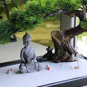 Japanese Tabletop Meditation Zen Garden Gift - Tabletop Rock Sand Meditating Garden Bridge Bamboo Rakes Bonsai Tree Plant Pagoda Accessories Tools Kits Office Home Desktop Relaxation Sandbox Decor