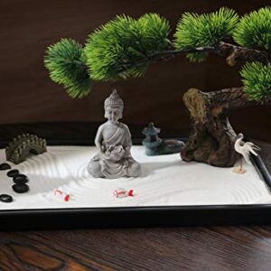 Japanese Tabletop Meditation Zen Garden Gift - Tabletop Rock Sand Meditating Garden Bridge Bamboo Rakes Bonsai Tree Plant Pagoda Accessories Tools Kits Office Home Desktop Relaxation Sandbox Decor