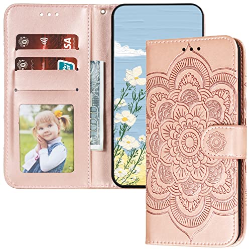 LEMAXELERS for Redmi Note 9 Pro Case Flip Premium Wallet Case PU Leather Mandala Embossed Shockproof Cover with Kickstand Card Holder Cover for Xiaomi Redmi Note 9 Pro Max Mandala Rose Gold LD