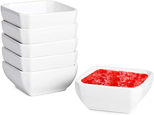 Kopmath Dip Sauce Bowls Set, 3 Oz Ultra-Strong Soy Sauce Dish, Square and Stable, Ceramic Small Bowls for Ketchup Condiment Side Dish Snack, Dishwasher Safe, Set of 6