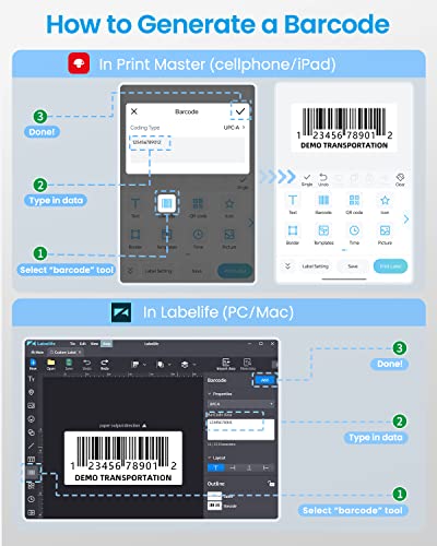 Phomemo Barcode Printer M110 Label Printer, Upgraded Bluetooth Portable Thermal Label Maker for Small Business, Address, Office, Home for Phone; for PC/Mac(USB), with 100pcs Labels, Ebony Black