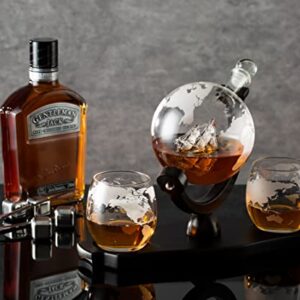 Verolux Whiskey Globe Decanter Set with 2 Etched Globe Glasses in Gift Box - Home Bar Accessories for Liquor, Whiskey, Brandy, Gin, Rum, Tequila, Vodka, and Brandy