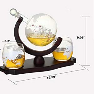 Verolux Whiskey Globe Decanter Set with 2 Etched Globe Glasses in Gift Box - Home Bar Accessories for Liquor, Whiskey, Brandy, Gin, Rum, Tequila, Vodka, and Brandy