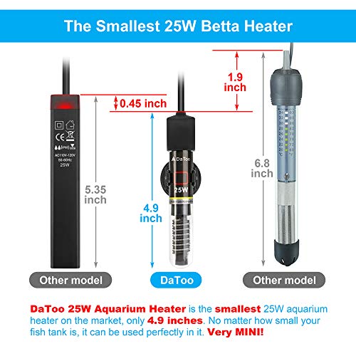 DaToo Mini Aquarium Heater 25W Small Fish Tank Heater 25 Watt with Free Thermometer Sticker