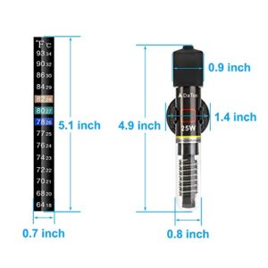 DaToo Mini Aquarium Heater 25W Small Fish Tank Heater 25 Watt with Free Thermometer Sticker