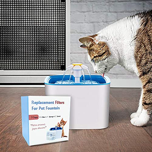 Aroundu Cat Fountain Filter Replacement 14 Packs for 84oz/2.5L Suqare Fountain 8 Filter 2 Brush 4 Sponge Included