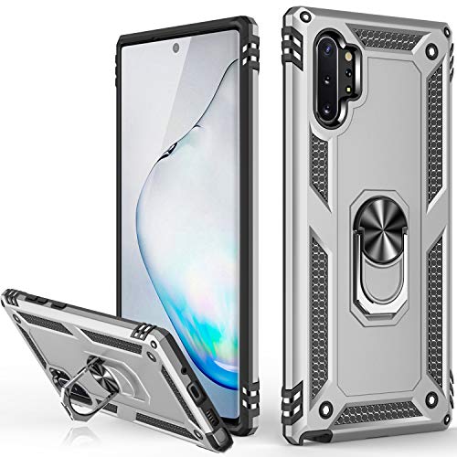 LUMARKE Galaxy Note 10+ Plus Case,Pass 16ft. Drop Test Military Grade Heavy Duty Cover with Magnetic Ring Kickstand,Protective Phone Case for Samsung Galaxy Note 10 Plus Silver