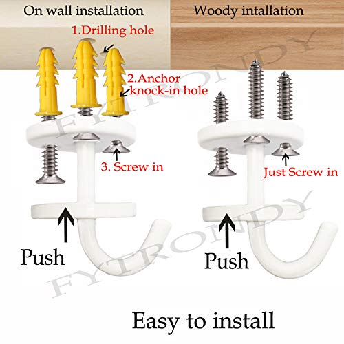 FYTRONDY White Edition Stainless Steel Screws Mount Ceiling Hooks, Coat Hanger (2 INCH, 4 Pack)