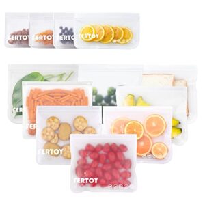 reusable food storage bags, 12 pack bpa free reusable bags(8 reusable sandwich bags + 4 leakproof reusable snack bags), extra thick freezer bags leakproof silicone and plastic free ziplock lunch bags