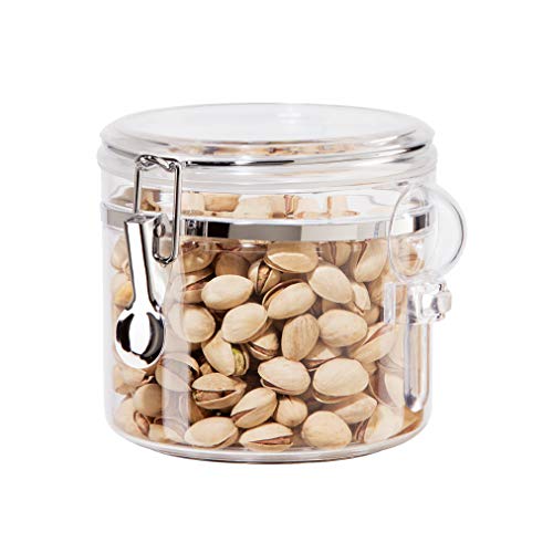 OGGI Clear Canister Airtight 38oz - Clamp Lid & Spoon - Airtight Food Storage Containers, Ideal for Kitchen & Pantry Storage of Bulk, Dry Food Including Flour, Sugar, Coffee, Rice, Tea, Spices & Herbs