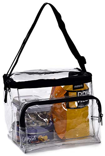 Clear Lunch Bag - Durable PVC Plastic See Through Lunch Bag with Adjustable Shoulder Strap Handle for Prison Correctional Officers, Work, Stadium Approved, Freezer Proof. (Medium)