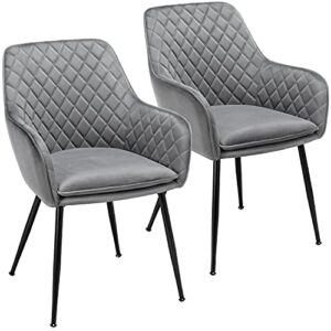 yaheetech dining chairs armchairs velvet upholstered side chairs modern chairs with steel legs and backrest for kitchen dining room living room set of 2 gray