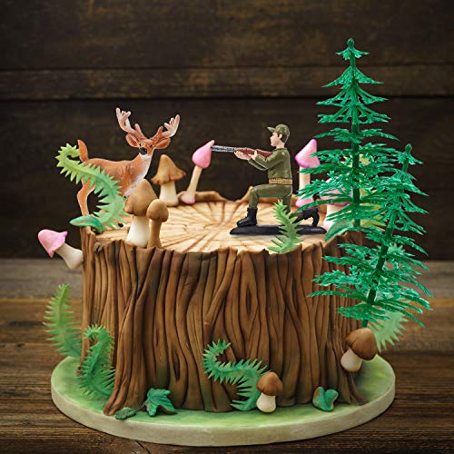 17 Pieces Deer Hunting Cake Topper Christmas Tree Cake Decorations Deer Hunting Theme Cake Topper for Birthday Party Deer Hunting Halloween Supplies