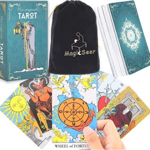 MagicSeer Original Tarot Cards,78 Durable Large Tarot Card Decks for Beginners and Expert,Tarot Cards Set with Velvet Tarot Card Bag Pouch for Gifts,Fortune Telling Cards Game