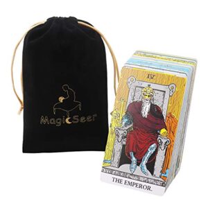 MagicSeer Original Tarot Cards,78 Durable Large Tarot Card Decks for Beginners and Expert,Tarot Cards Set with Velvet Tarot Card Bag Pouch for Gifts,Fortune Telling Cards Game