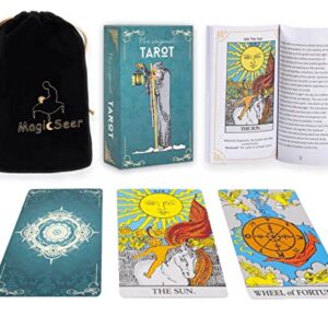 MagicSeer Original Tarot Cards,78 Durable Large Tarot Card Decks for Beginners and Expert,Tarot Cards Set with Velvet Tarot Card Bag Pouch for Gifts,Fortune Telling Cards Game