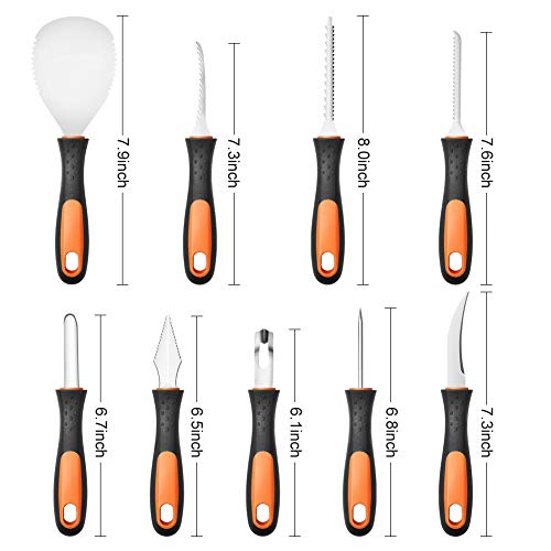 GoStock Pumpkin Carving Kit, Upgrade Soft Grip Rubber Handle 9 Pieces Pumpkin Carving Tools Set Heavy Duty Stainless Steel Masters Carving Kit with Zipper Bag for Halloween Jack-O-Lanterns