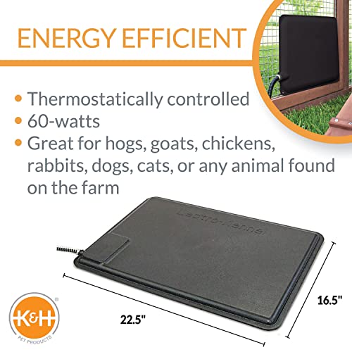 K&H PET PRODUCTS Thermo-Farm Animal Heated Mat Black Medium 16.5 X 22.5 Inches