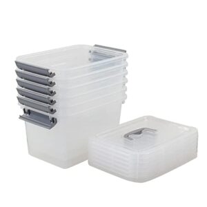 nesmilers 6 packs plastic storage boxes, small clear bins with lids, 6 liter