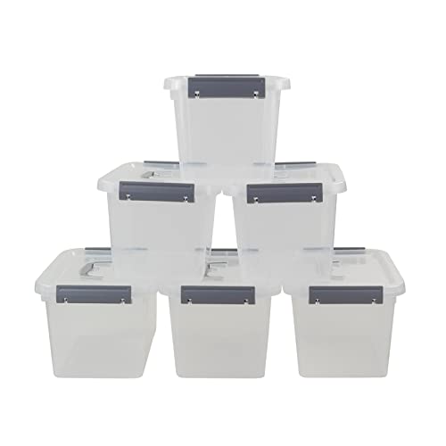 Nesmilers 6 Packs Plastic Storage Boxes, Small Clear Bins with Lids, 6 Liter