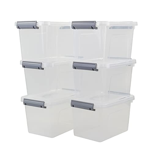 Nesmilers 6 Packs Plastic Storage Boxes, Small Clear Bins with Lids, 6 Liter