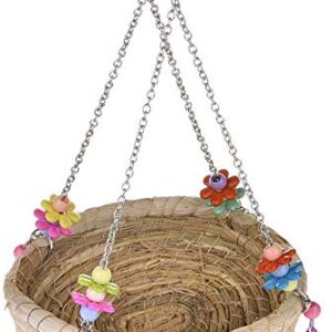 Bird Nest Swing Bed Toy with Bell Woven Straw for Parrot Parakeet Cockatiel African Grey Cockatoo Conure Budgie Canary Lovebird Finch Cage Accessories