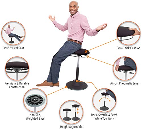 Stand Steady Active Motion Stool | Ergonomic Tilting Desk Chair with 360° Swivel Seat | Height Adjustable Stool for Home, Office, Standing Desks (Black)