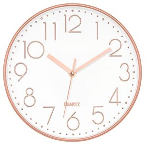 lumuasky rose gold wall clock modern battery operated analog small cute silent non-ticking decorative clock for school office classroom bedroom kitchen living room decor (10 inch)