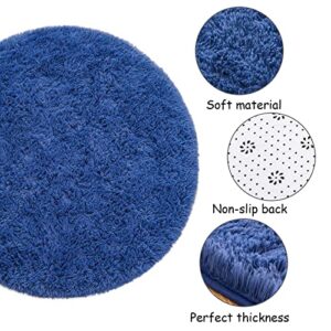 Goideal Soft Round Shaggy Rug, 4 x 4 Feet Light Navy Fluffy Circle Rug for Boys Girls, Fuzzy Cute Bedroom Rug, Circle Plush Floor Carpet for Nursery Room Decor