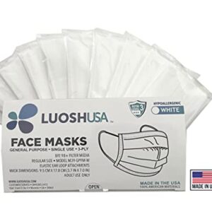 Luosh White Face Masks Disposable Made in USA - ASTM Level 3 Masks with Filter PFE99%, Paper masks, 3 Ply Face Masks for Adult 50 Pack (Adult, White)