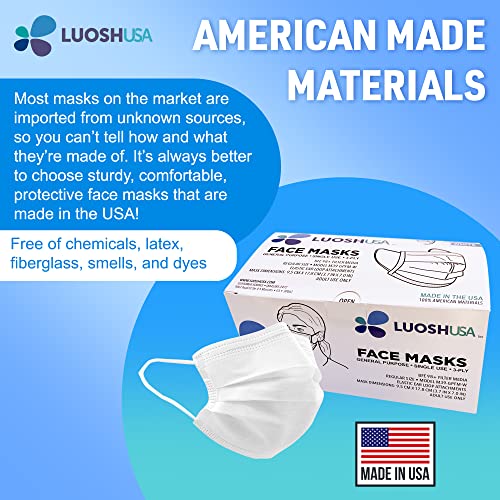 Luosh White Face Masks Disposable Made in USA - ASTM Level 3 Masks with Filter PFE99%, Paper masks, 3 Ply Face Masks for Adult 50 Pack (Adult, White)