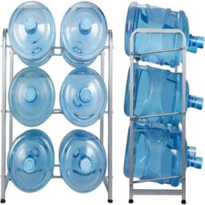 kax 5-gallon water bottle holder 6 trays water jug rack 3-tier water bottle rack reinforced steel rack for water storage water bottle storage rack for 6 bottles, black