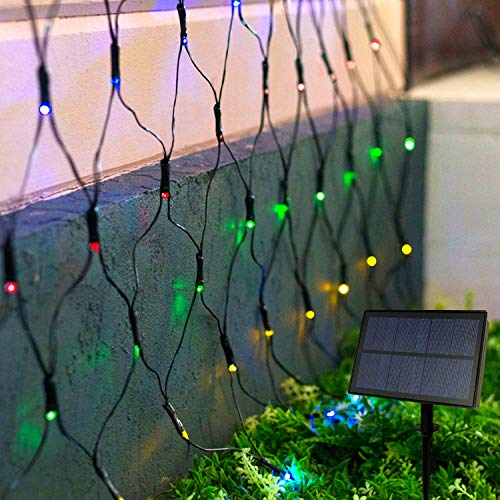 JMEXSUSS Solar Net Mesh String Lights Outdoor Waterproof Lights, 8 Modes Remote Control Waterproof Solar Net Lights Outdoor Green Wire 9.8ft x 6.6ft 320 LED Mesh Lights（Multi Color）…