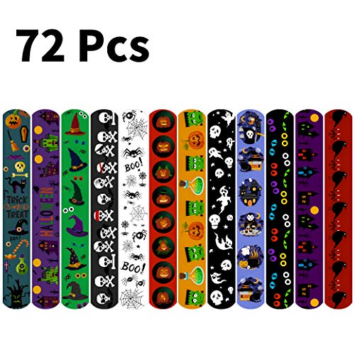 Motarto 72 Pieces Halloween Snap Bracelets Halloween Wrist Decoration Slap Bracelets Toy for Halloween Party Favors, Classroom Prizes Exchanging Gifts