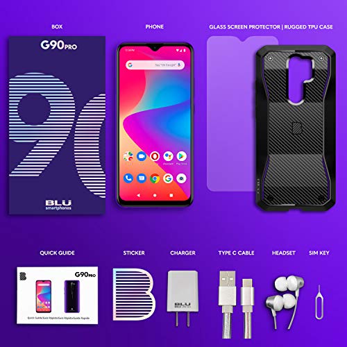 BLU G90 Pro | 2021 | 3-Day Battery | Unlocked | 6.5” Full HD+ Display | 128GB | 48 MP Quad Camera | US Version | US Warranty| Purple Haze