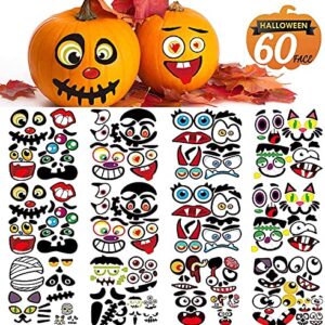 Halloween pumpkin decal, Jake-o lamp surface decal kit for pumpkins and squash, 60 cute emoticon craft decals creative gifts for Halloween therapy party supplies