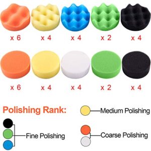 SIQUK 48 Pieces Car Polishing Pad Kit 3 Inch Buffing Pads Sponge Polishing Pads Foam Buffer Polish Pads Car Polisher Attachment for Drill