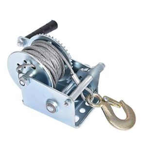 heavy duty hand winch 600lbs hand crank strap gear with 8m steel wire manual operated two-way ratchet atv boat trailer marine for trailering or loading boats personal watercraft and lawn equipment