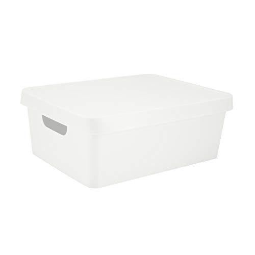 Simplify Medium Vinto Storage Box | Click Tight Lid | Stackable | Home Organization | Bathroom | Accessories | Toys | Closet | 2 Handles | White