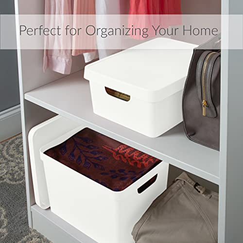 Simplify Medium Vinto Storage Box | Click Tight Lid | Stackable | Home Organization | Bathroom | Accessories | Toys | Closet | 2 Handles | White