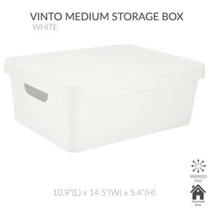 Simplify Medium Vinto Storage Box | Click Tight Lid | Stackable | Home Organization | Bathroom | Accessories | Toys | Closet | 2 Handles | White