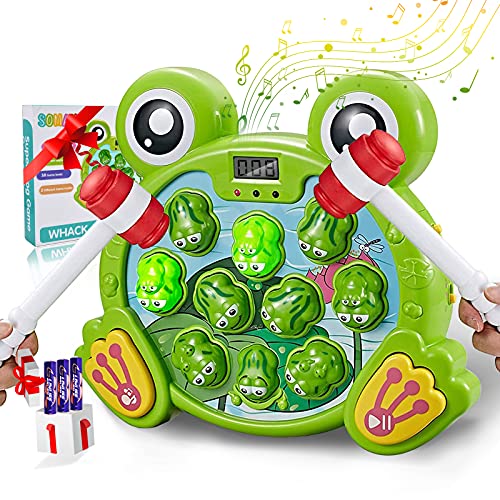 Whack A Frog Game Toddler Toys, Interactive Pounding Toy for Early Learning Gifts Toys for 3 4 5 6 7 8 Year Old Boys Fun Gifts with Music Lights for Kids, Toddlers, Boys, Girls, 2 Hammers Included