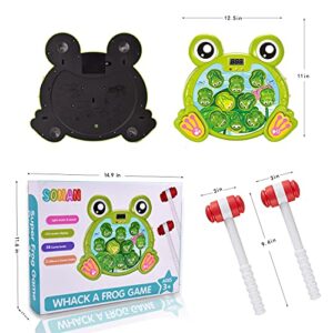 Whack A Frog Game Toddler Toys, Interactive Pounding Toy for Early Learning Gifts Toys for 3 4 5 6 7 8 Year Old Boys Fun Gifts with Music Lights for Kids, Toddlers, Boys, Girls, 2 Hammers Included