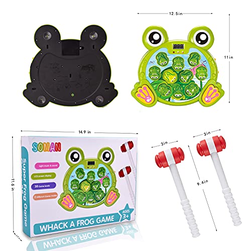 Whack A Frog Game Toddler Toys, Interactive Pounding Toy for Early Learning Gifts Toys for 3 4 5 6 7 8 Year Old Boys Fun Gifts with Music Lights for Kids, Toddlers, Boys, Girls, 2 Hammers Included